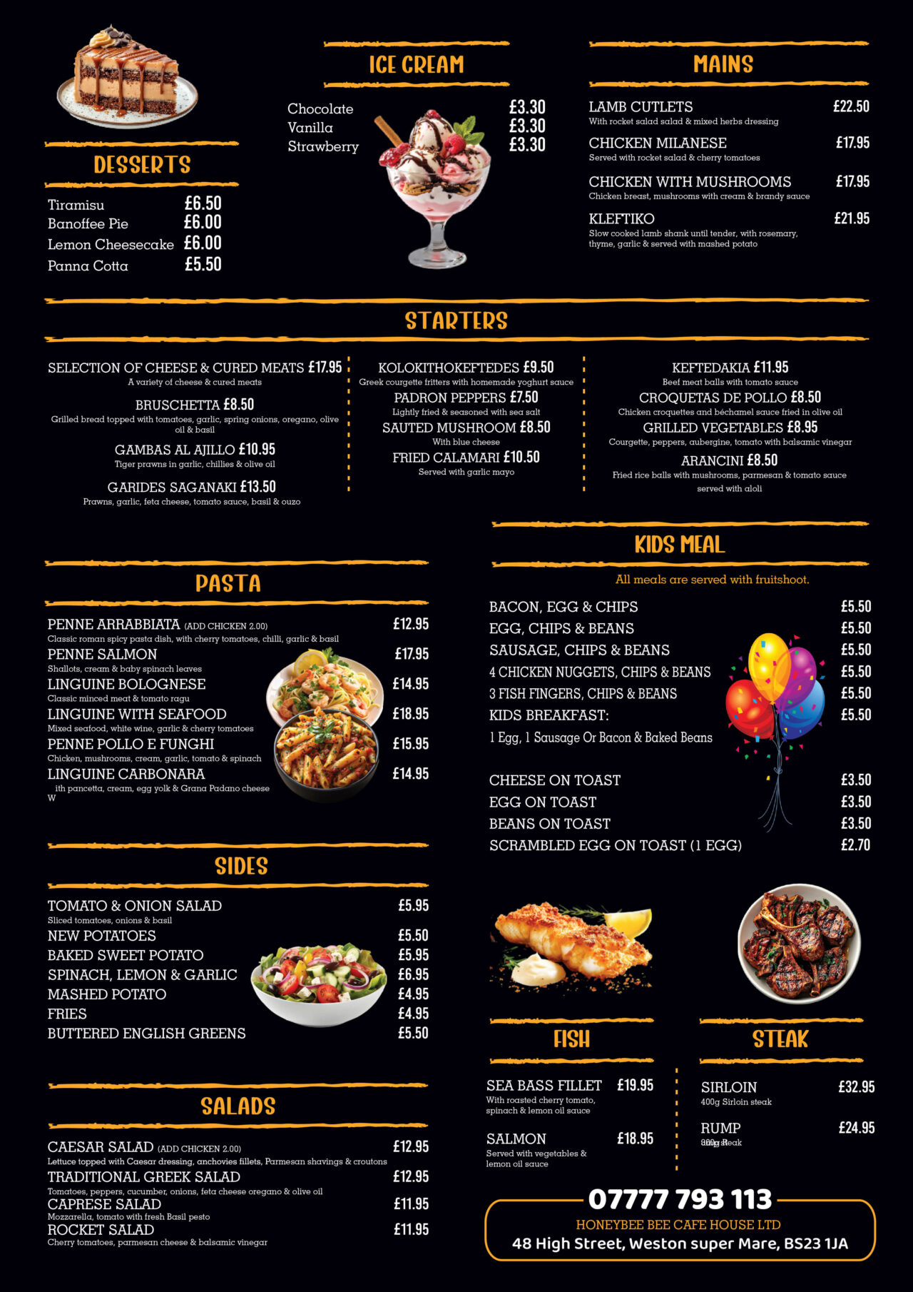 Menu | Honey Bee Bistro Cafe - Weston super Mare